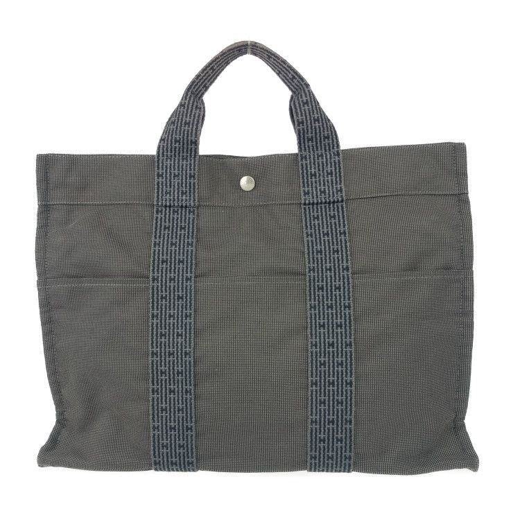 Hermes Tote Her Line MM Grey Silver Hardware Canvas Handbag | The ...